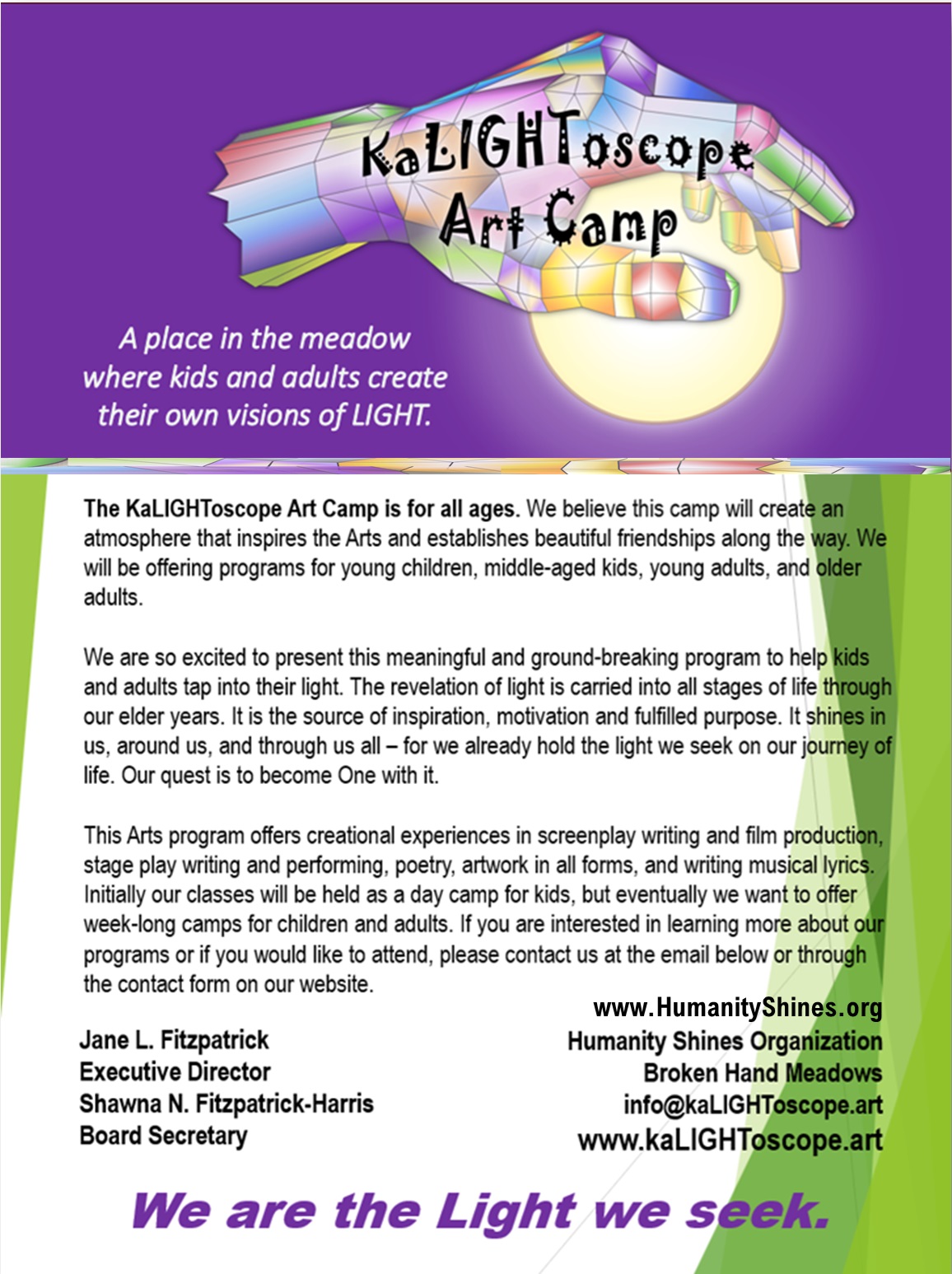 KaLIGHToscope Art Camp – Humanity Shines Organization